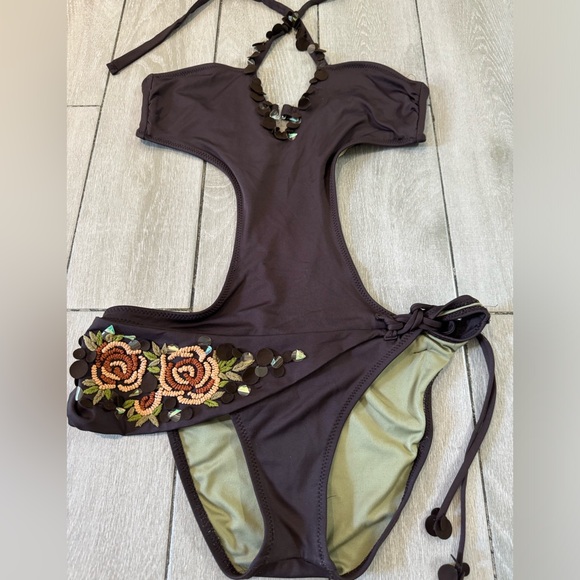 BECCA | Swim | Becca By Rebecca Virtue Brown Embroidered Bathing Suit ...